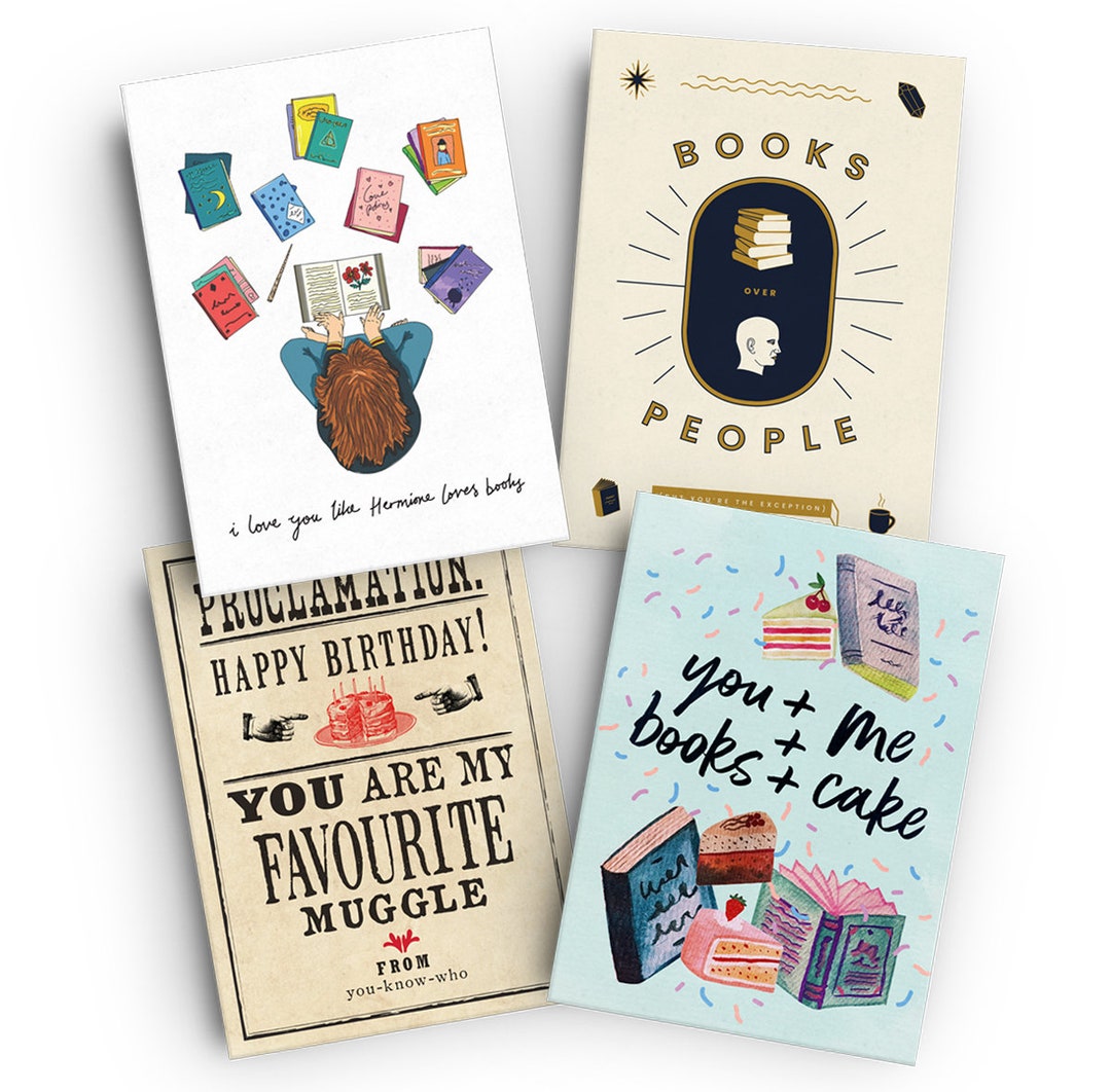 Bookish Greeting Cards 4 Pack - Etsy