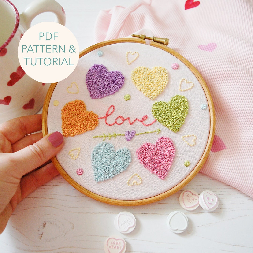 Love Hearts Hand Embroidery Instant Download PDF Pattern / - Etsy