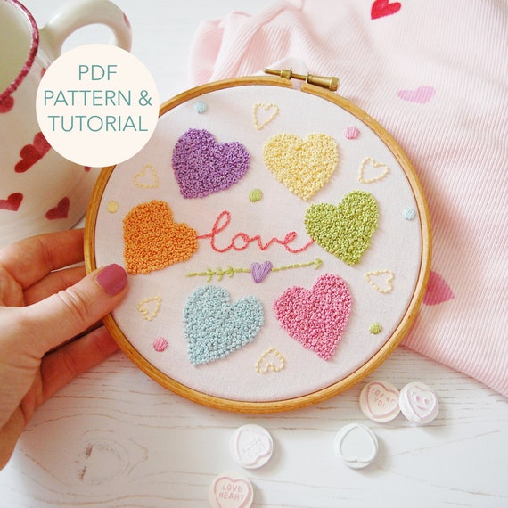 Love Hearts Hand Embroidery Instant Download PDF Pattern / | Etsy
