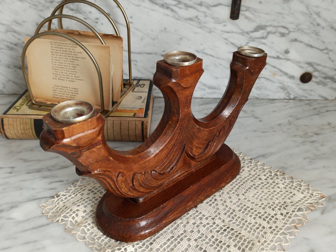 Vintage Candlestick / Art Deco / 3-light Hardwood Candlestick - Etsy