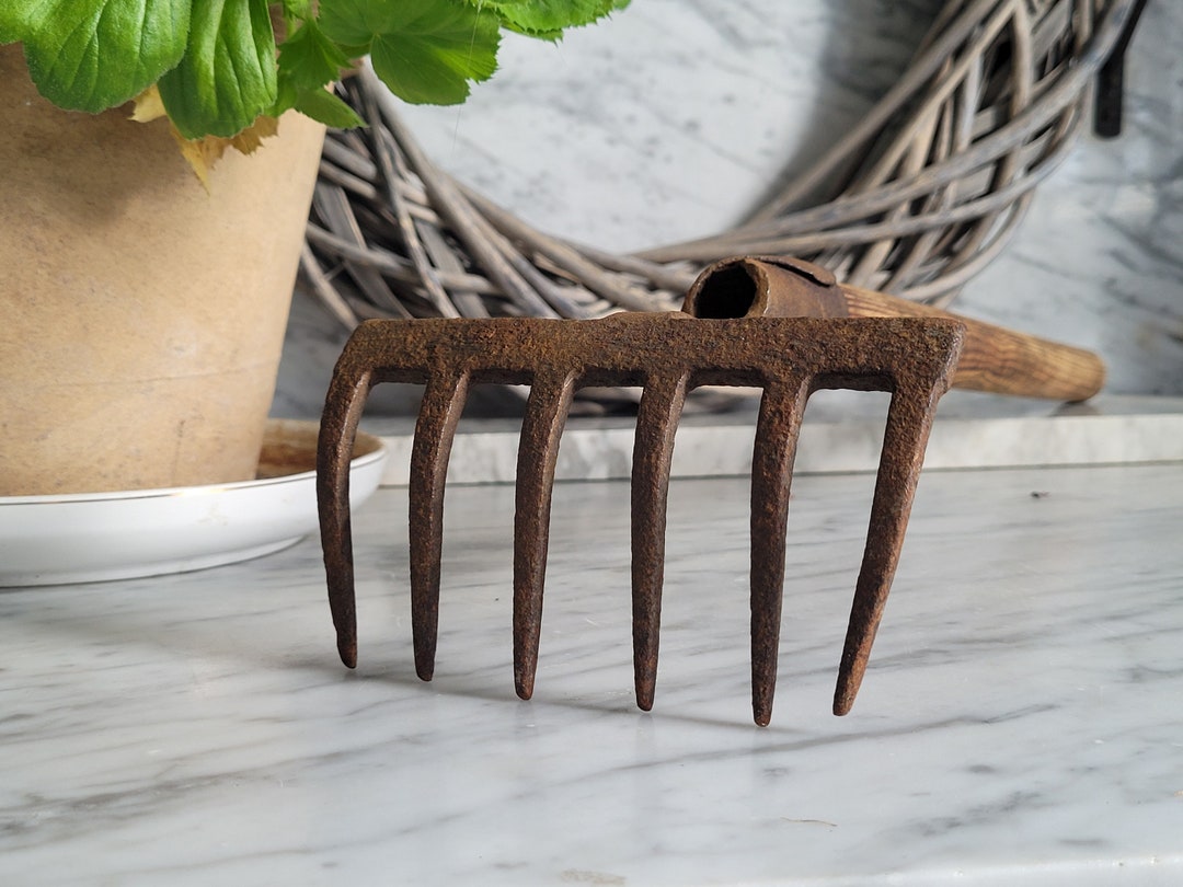 Small Rake / 14.5 Cm Wide / Short Bed Rake / Flower Bed / Rusty Metal ...