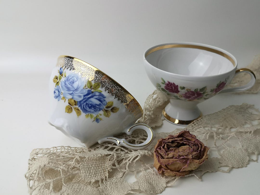 2 Pretty Cups in a Set / Collector's Cups Duo / Coffee Cup / Tea Cup ...