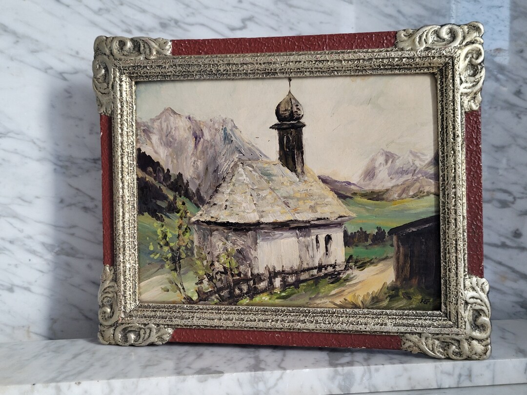 Small Oil Painting in a Stucco Frame / Vintage Landscape Painting in a ...