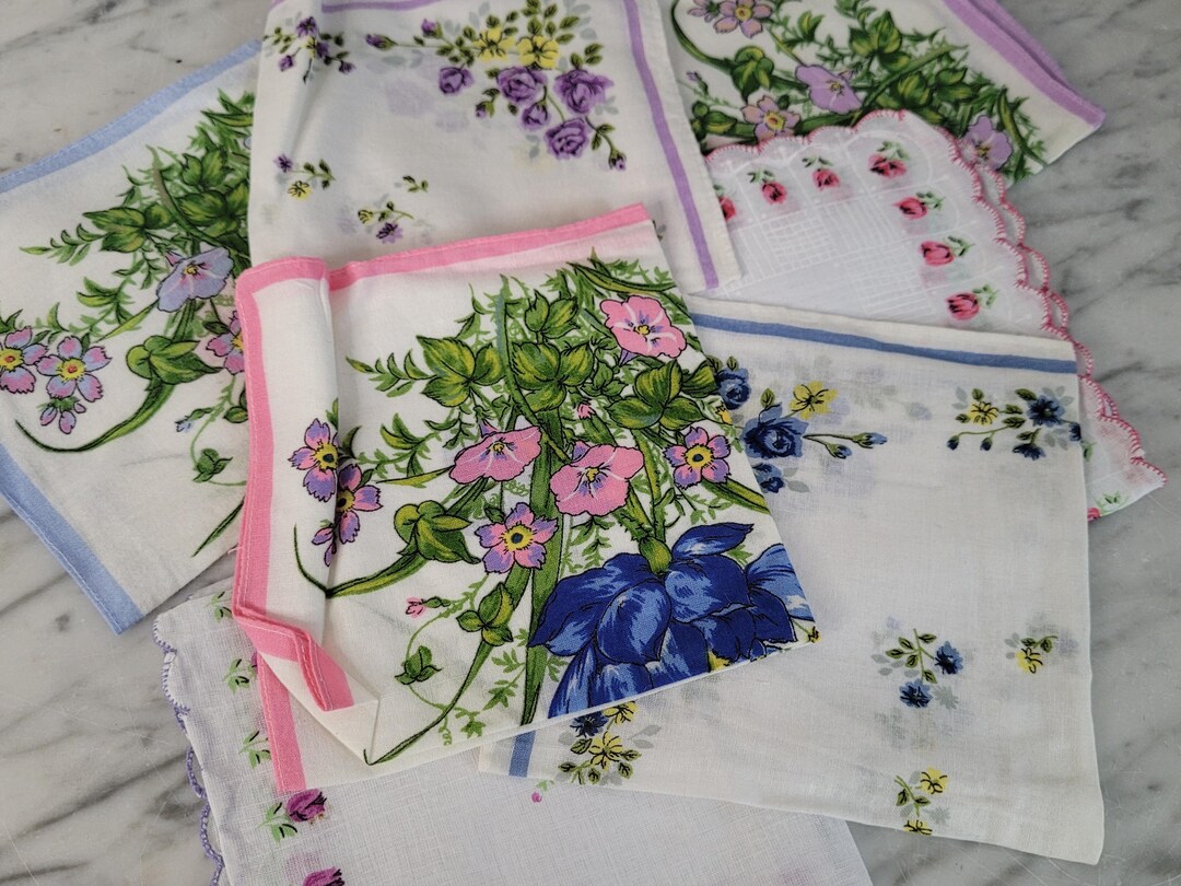 7 Vintage Handkerchiefs / Colorful Ladies' Handkerchiefs / Small Cotton ...