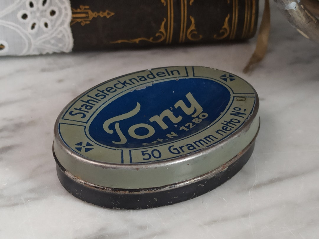 Vintage Tin Can RARE / Empty Tin Box tony Steel Pins / Tin Can of Pins ...