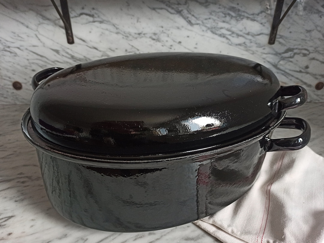 Large Old Roasting Pan / Enamel Roasting Pan / Pot 60s / Vintage Enamel ...