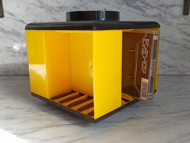 70s Cassette Carousel / VINTAGE Tape Box Cassette Cubes in Yellow ...