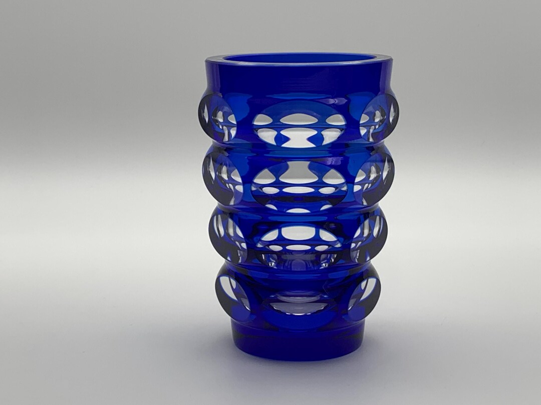 Vintage Vase / Small Blue Glass Vase, Heavy Overlay Glass, Crystal Vase ...