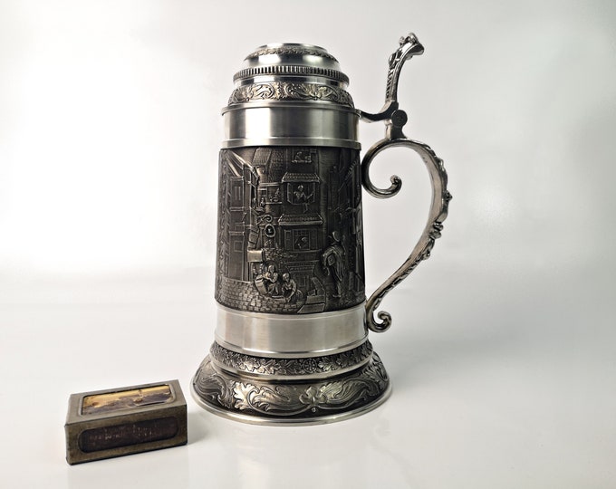 Large 1 Liter Pewter Jug With Lid / Beer Jug / Collector's Jug / Seidel ...