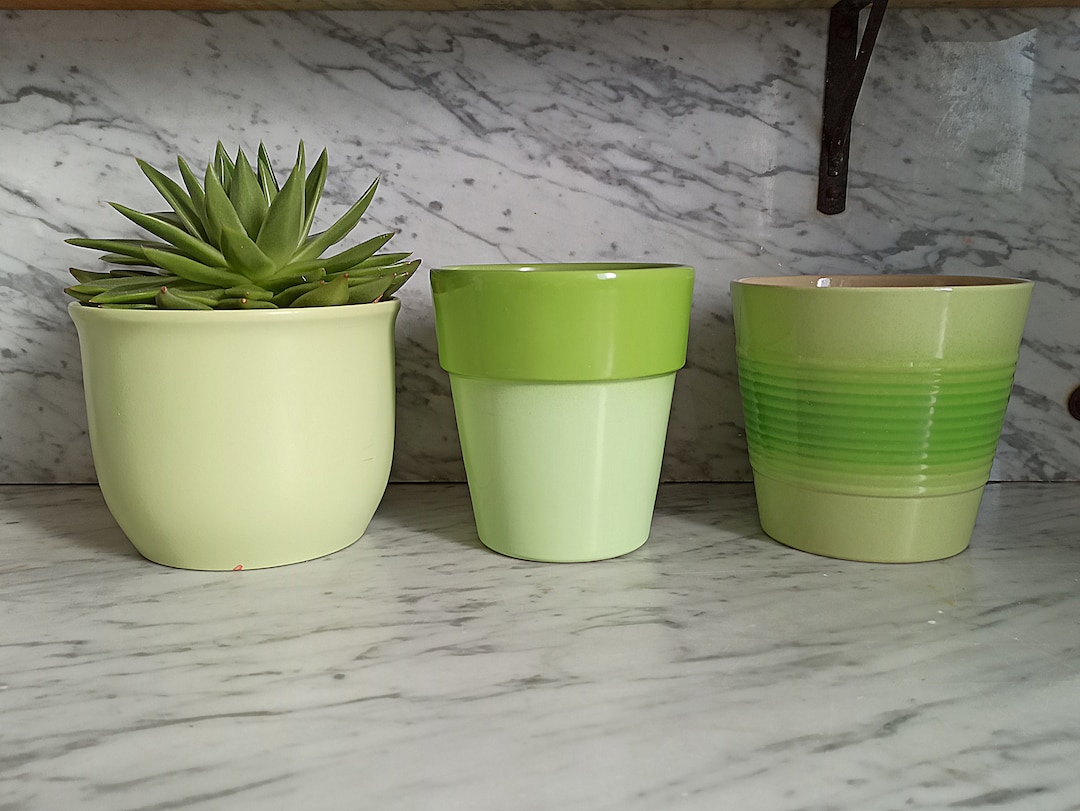 3 Flower Pots / Set of 3 Cachepots / Green Cachepot / Ceramic - Etsy