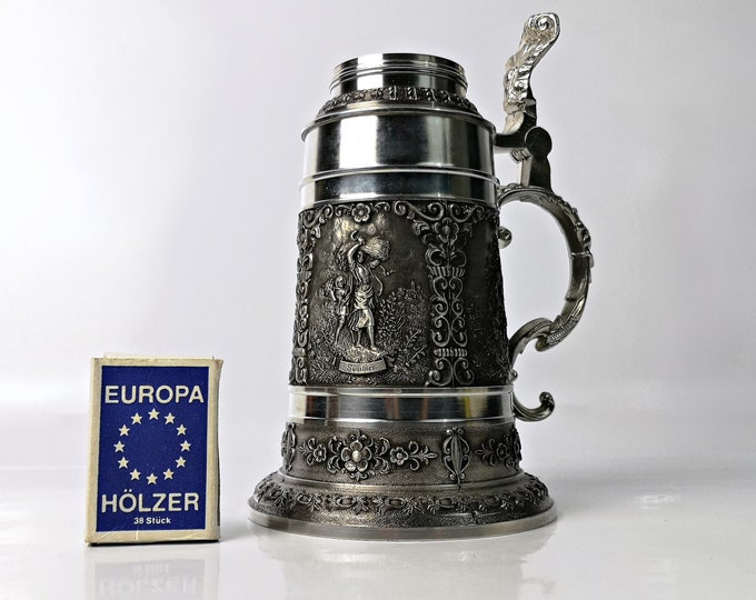 Pewter Mug With Lid / Beer Mug / Collector's Mug / Seidel / Krug Zinn ...
