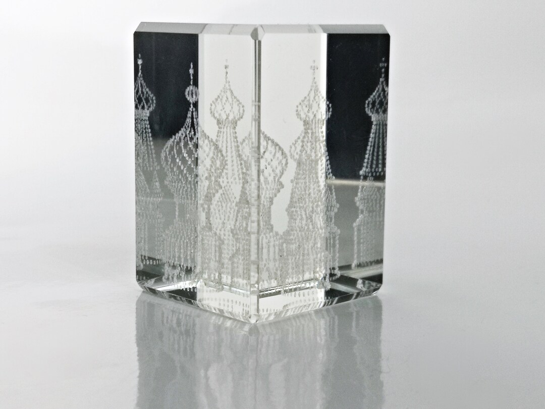 Vintage Glass Cube With Laser Engraving of the Onion Domes / Souvenir ...