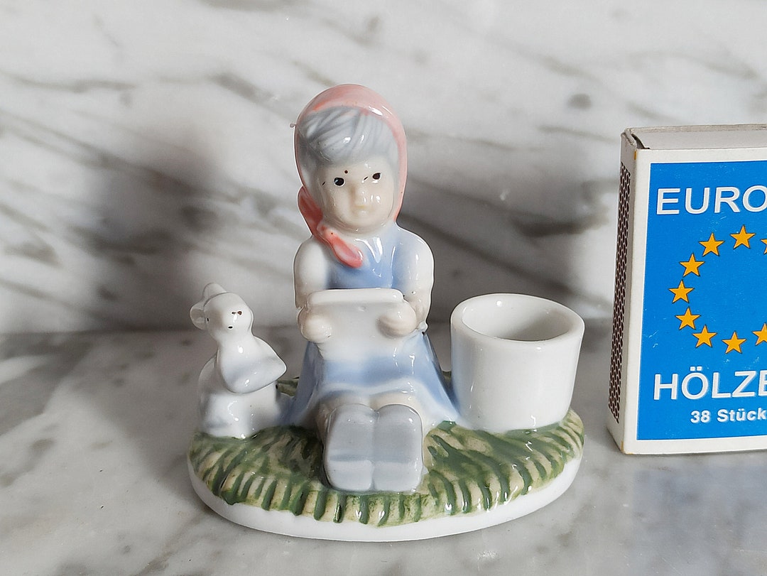 Small Porcelain Figure: Girl With Rabbit / Candle Holder / Porcelain ...