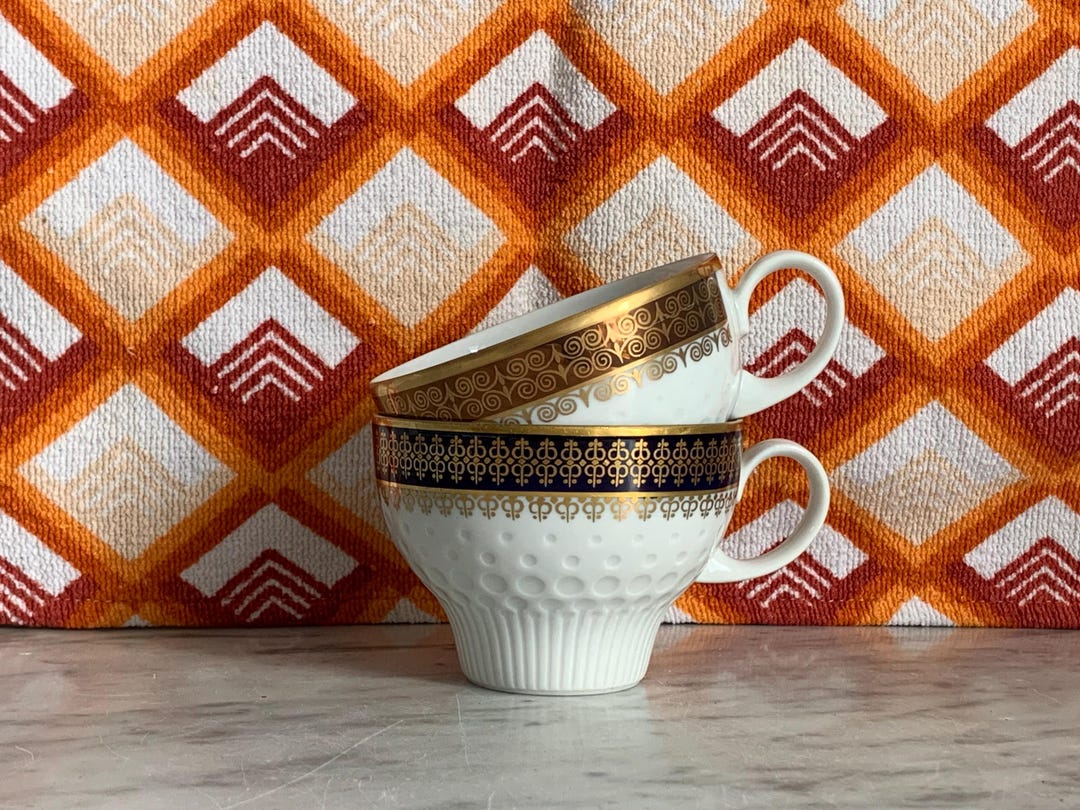2 VINTAGE Cups With Wide Gold Rim / Tea Cup / Demitasse / Porcelain Cup ...