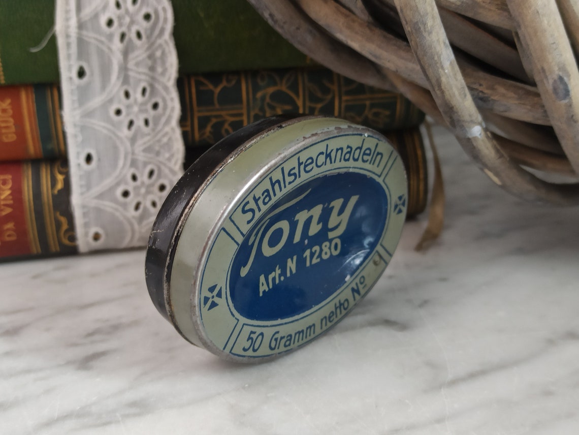 Vintage Tin Can RARE! / Empty Tin Box "tony" Steel Pins / Tin Can Pins ...