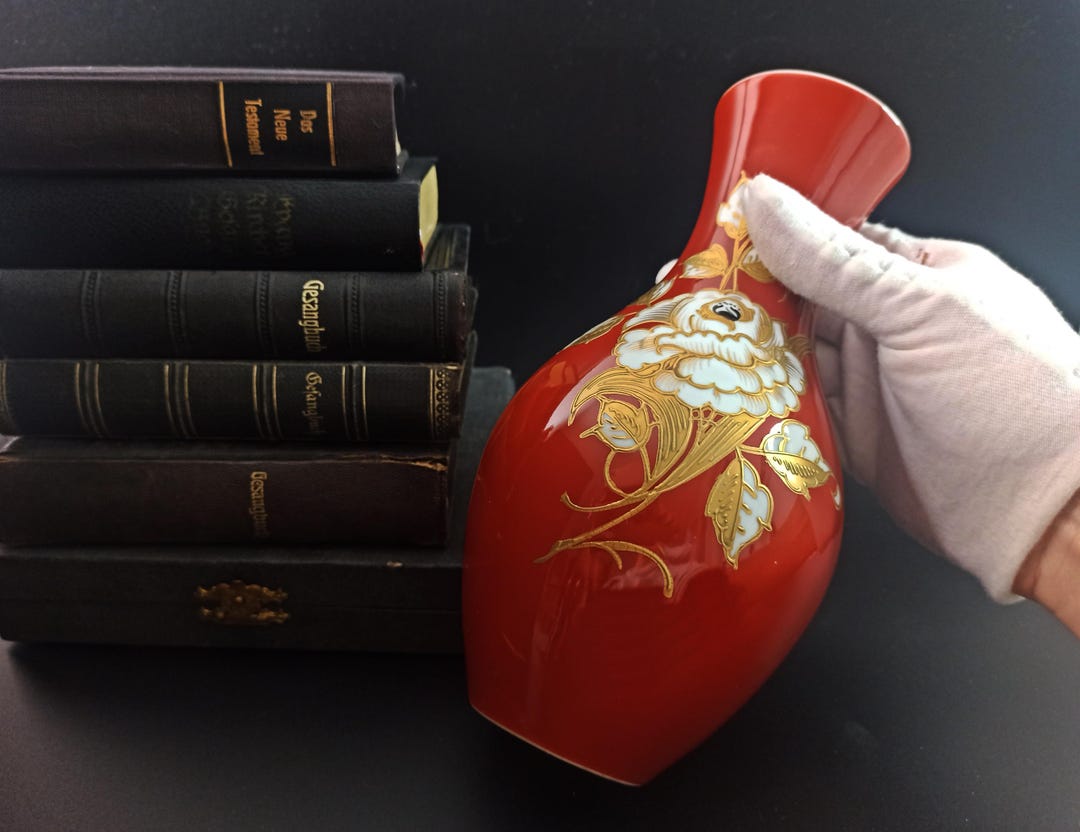 Vintage Reddish-brown Vase With Gold Trim / Wallendorf Porcelain / Hand ...