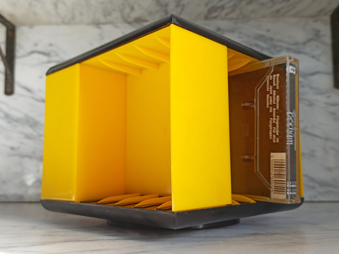 70s Cassette Carousel / VINTAGE Tape Box Cassette Cubes in Yellow ...