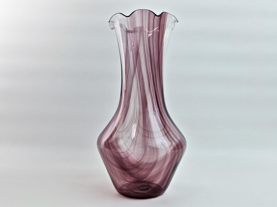 Vintage Vase Aubergine Brown Glass Powder Cast Wavy Edge / Smoked Glass ...