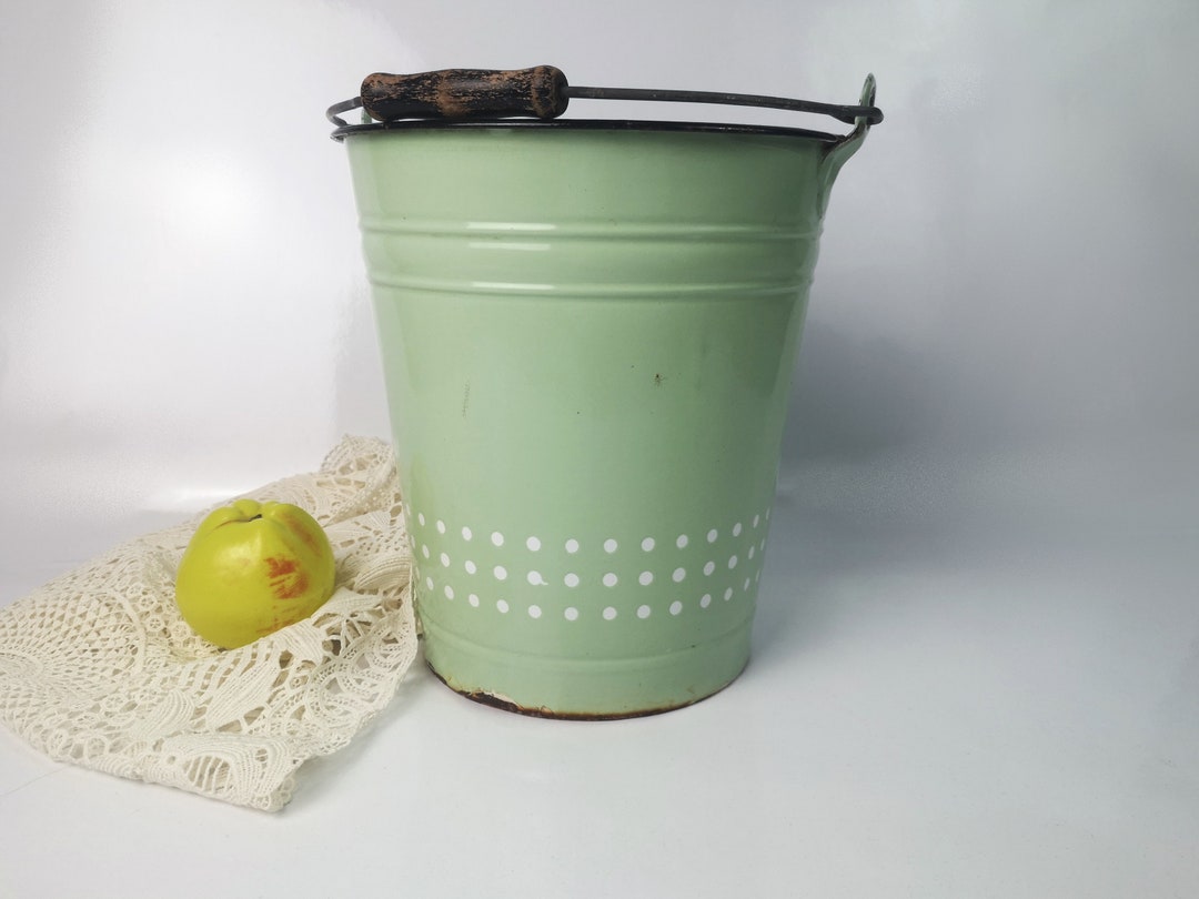 Pastel Green Bucket Made of Enamel With White Dots / Shabby Enamel ...