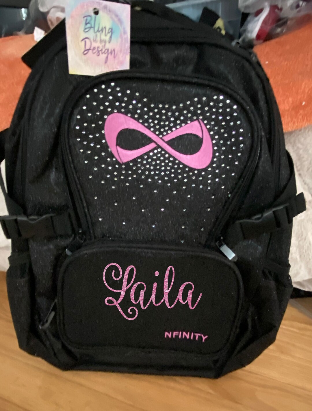 Nfinity Full Size Black Sparkle Backpacks With Pink Logo - Includes ...