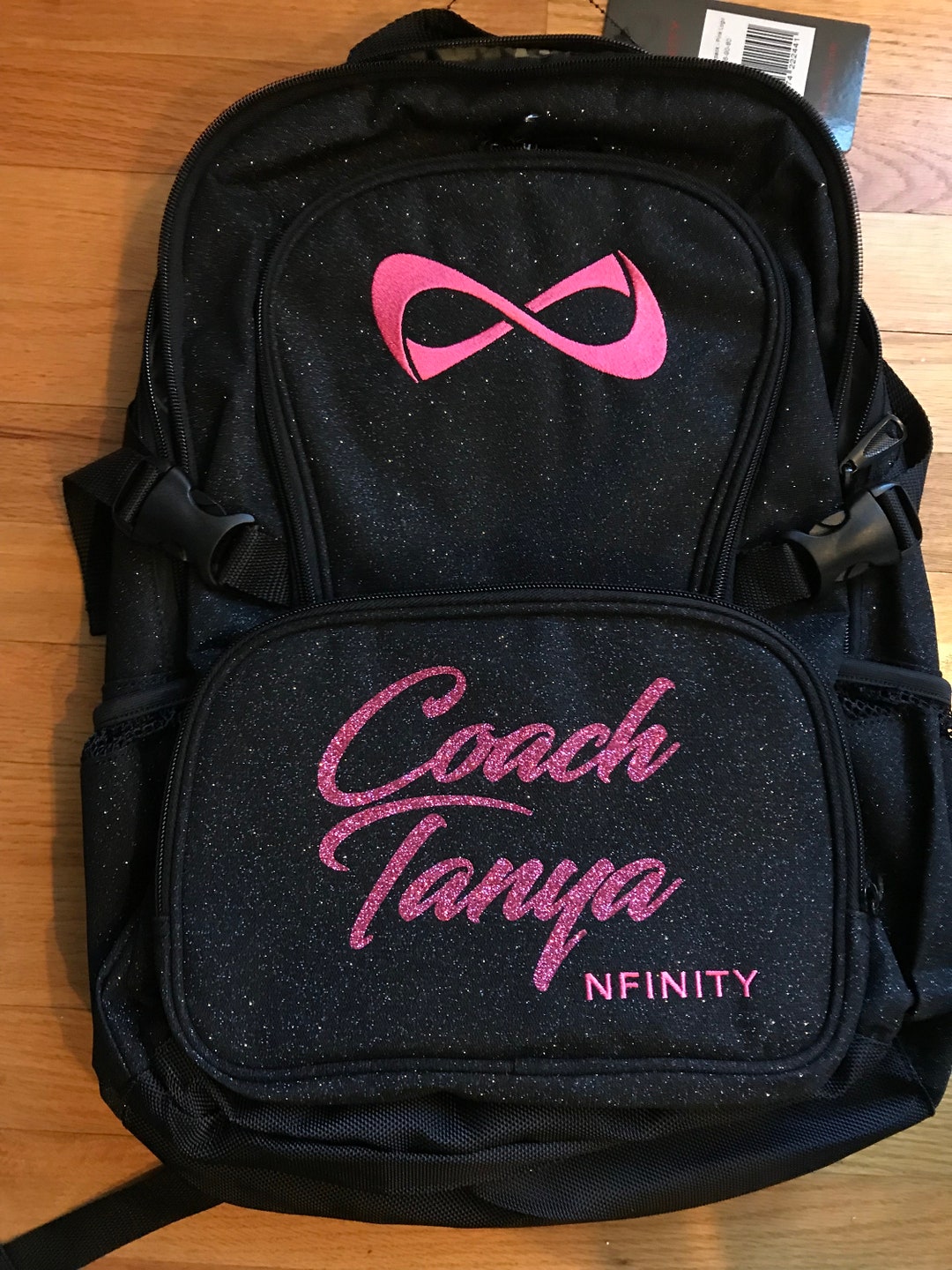 Nfinity Full Size Black Sparkle Backpacks With Pink Logo Includes ...