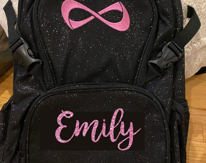 Nfinity Full Size Black Sparkle Backpacks With Pink Logo - Includes ...