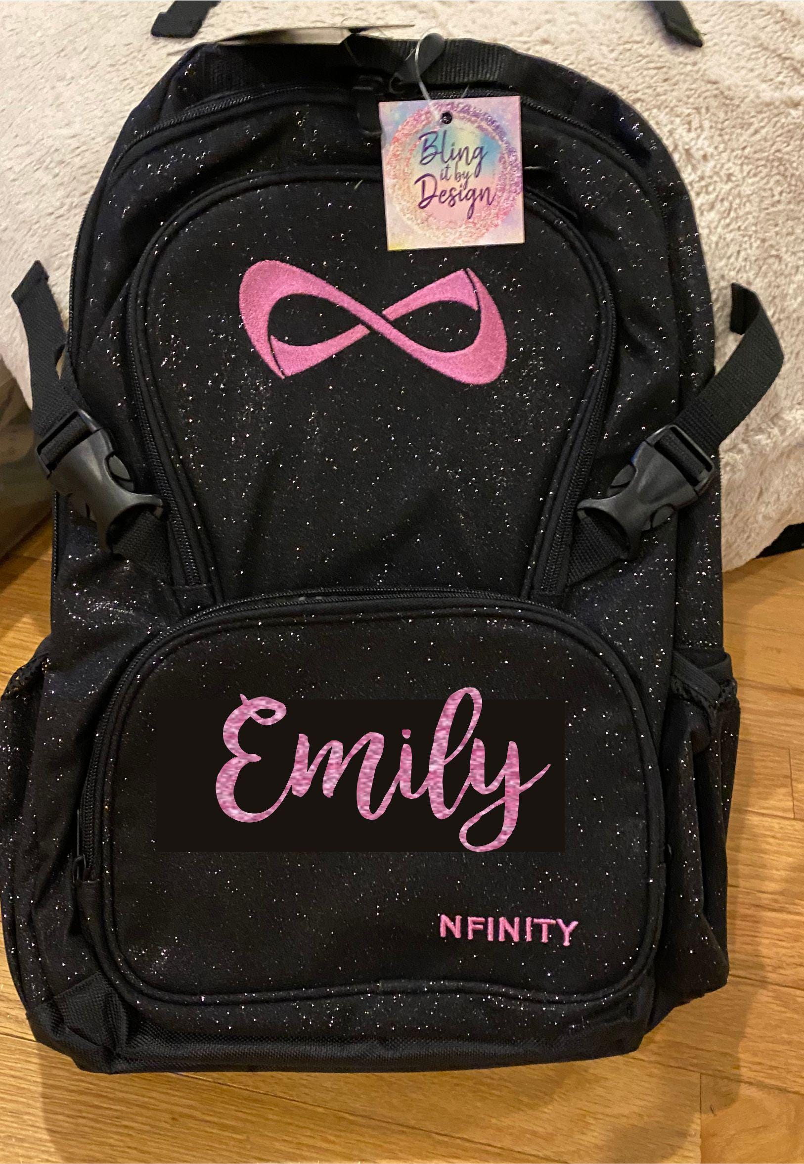 Nfinity Full Size Black Sparkle Backpacks With Pink Logo - Includes ...