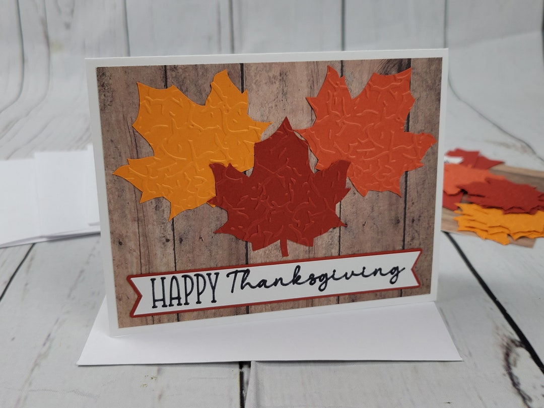 Happy Thanksgiving Greeting Card Kit | 4 Cards With Envelopes | Leaves ...