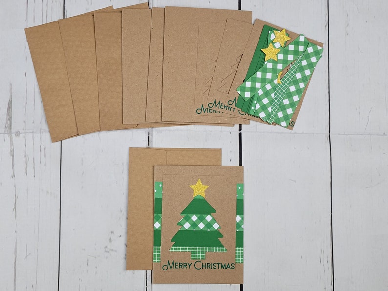 Merry Christmas Greeting Card Kit 4 Cards With Envelopes Tree Cards DIY ...