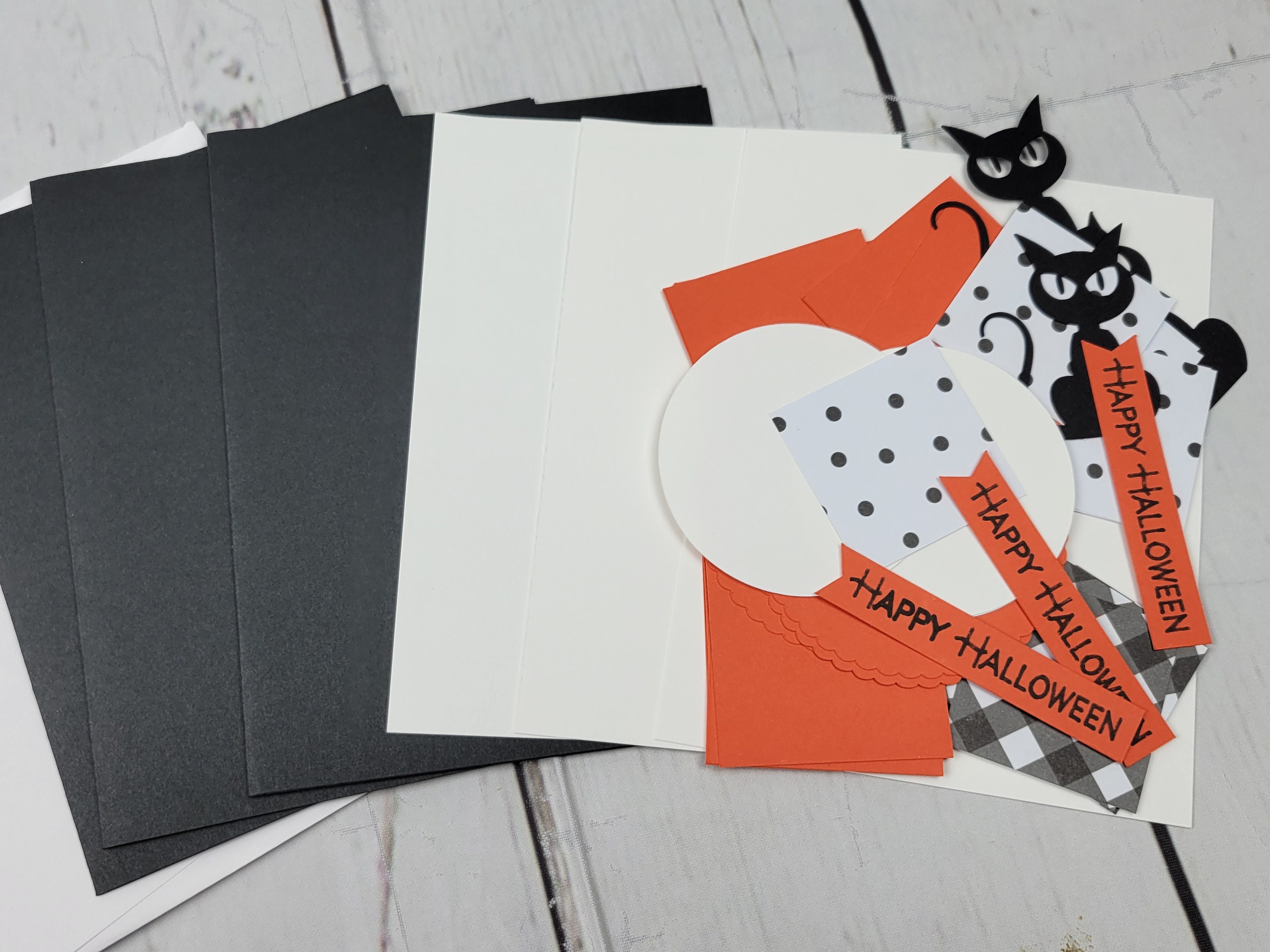 Happy Halloween Greeting Card Kit | 4 Cards With Envelopes | Black Cat ...