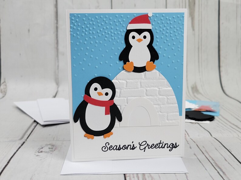 Season's Greetings Card Kit, 4 Cards With Envelopes, Penguins Winter ...