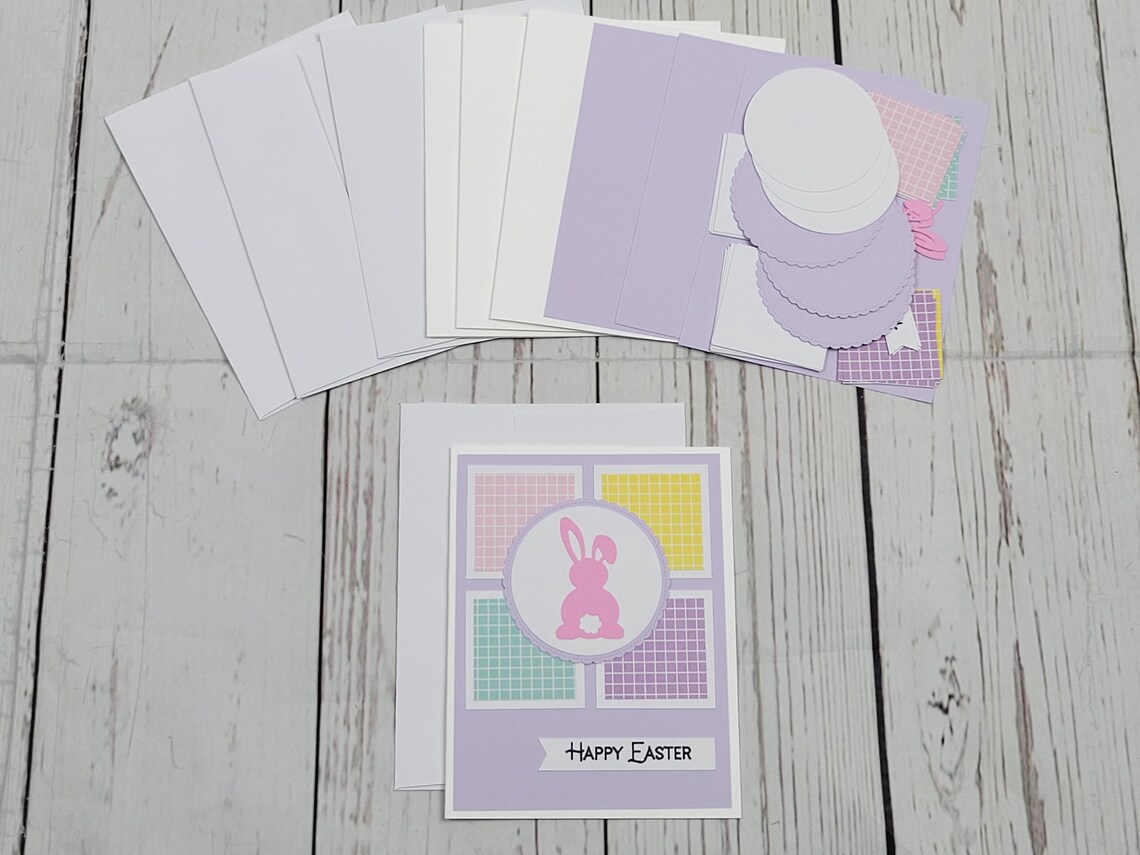 Happy Easter Greeting Card Kit | 4 Cards With Envelopes | Pastel Rabbit ...