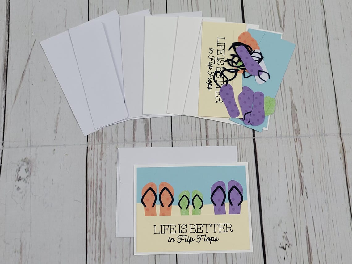 Summer Beach Greeting Card Kit | 4 Cards With Envelopes | Flip Flop ...