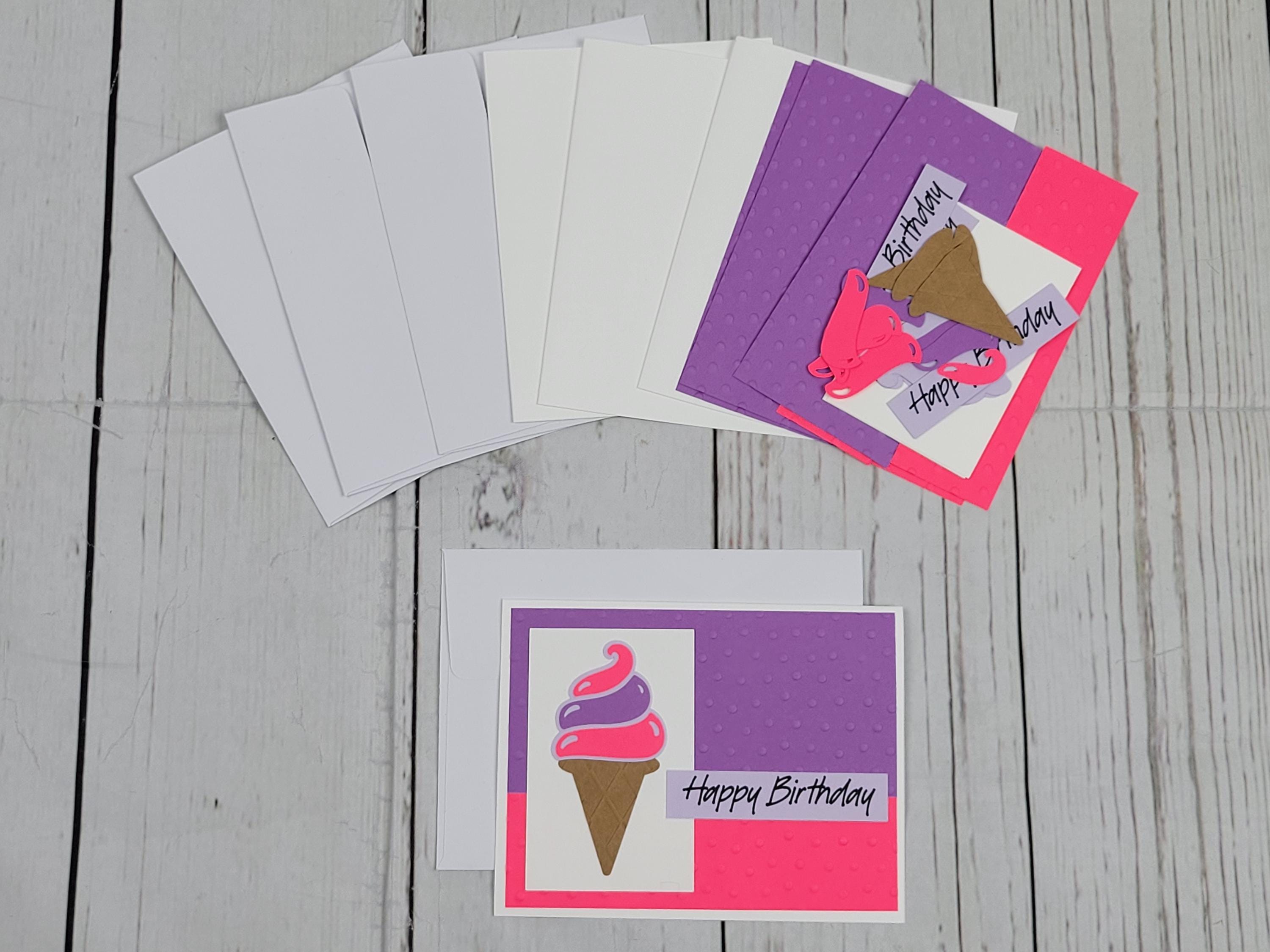 Happy Birthday Greeting Card Kit | 4 Cards With Envelopes | Ice Cream ...