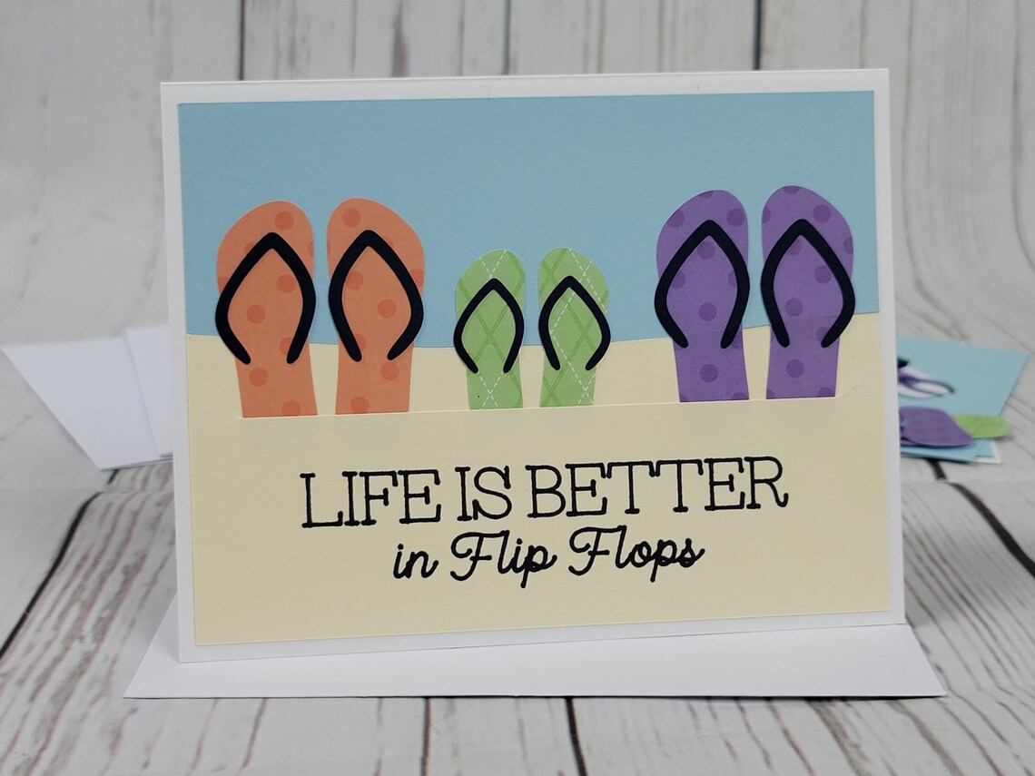 Summer Beach Greeting Card Kit | 4 Cards With Envelopes | Flip Flop ...