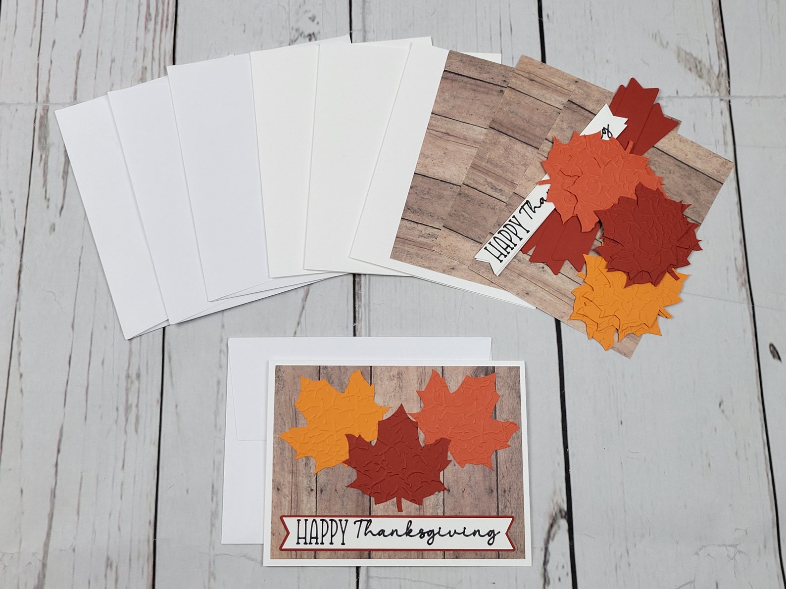 Happy Thanksgiving Greeting Card Kit | 4 Cards With Envelopes | Leaves ...