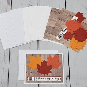 Happy Thanksgiving Greeting Card Kit | 4 Cards With Envelopes | Leaves ...