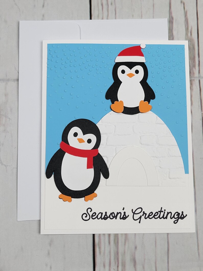 Season's Greetings Card Kit, 4 Cards With Envelopes, Penguins Winter ...