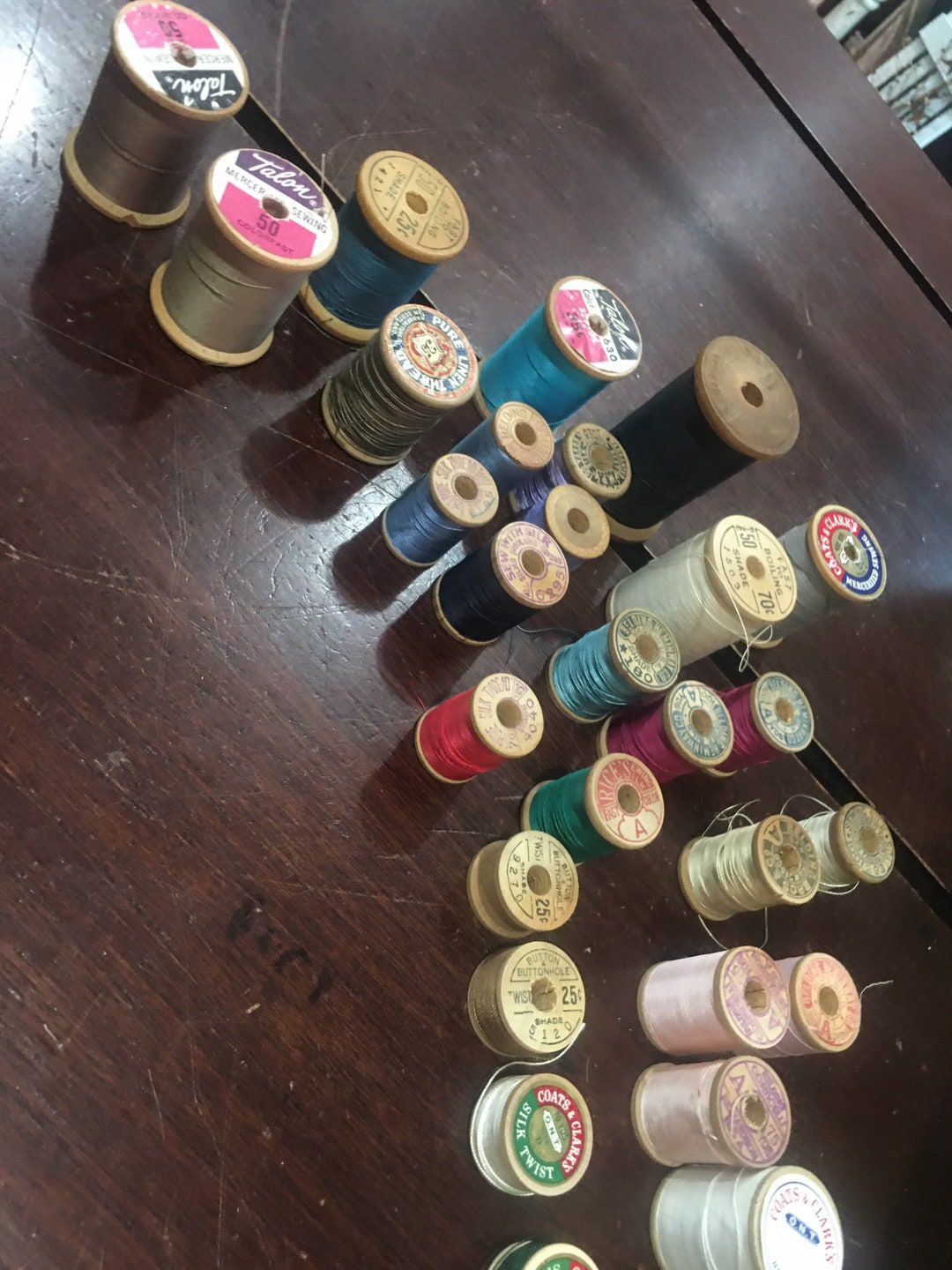 Antique Vintage Group of 28 Wooden Thread Spools Craft Display Bulk ...
