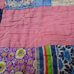Antique Small Square Quilt Pink Grid Field Done in so Many Fabrics Full ...