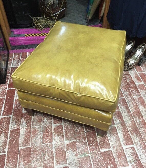 Mustard Yellow retro ottoman heavy chunky tapered legs den | Etsy