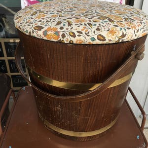 Retro Wooden Sewing Bucket Storage Farmhouse Craft Bin Wooden Bucket - Etsy