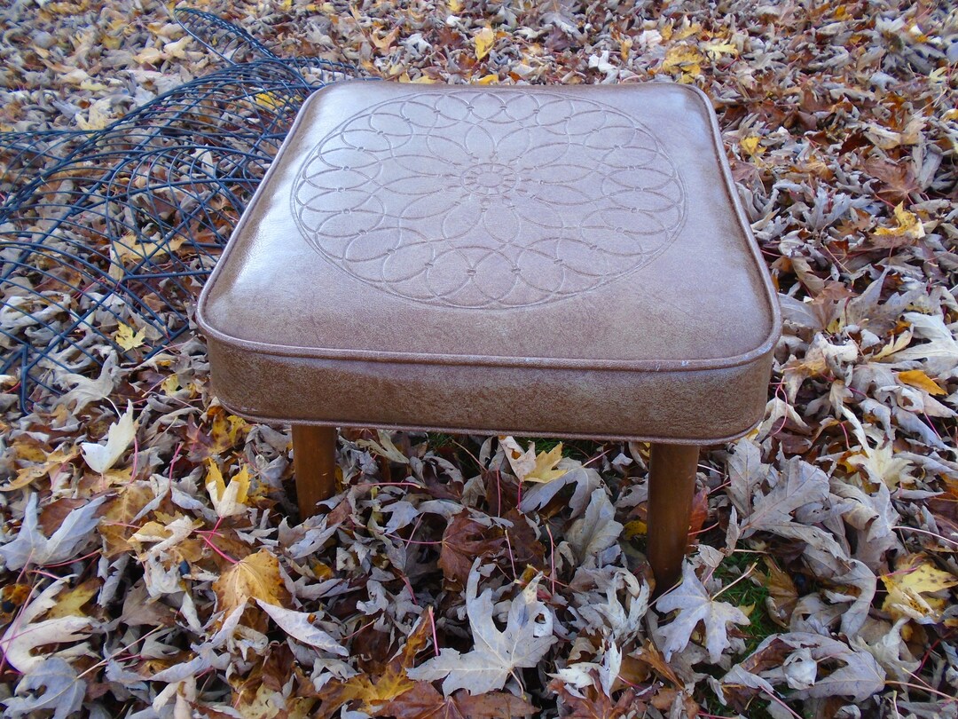 Retro Bench Patterned Foot Stool Brown MCM Low Rise Farmhouse Decor ...