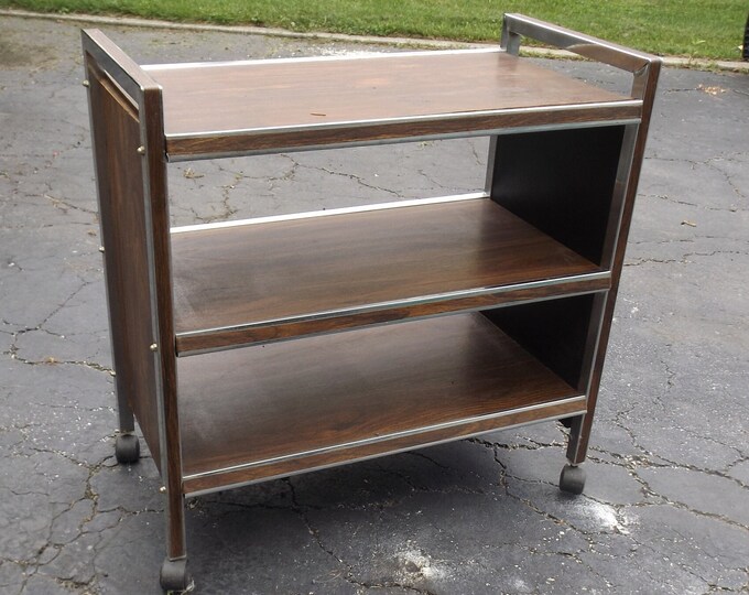 Vintage Retro Three Tier Rolling Cart Brown With Silver Colored Accents ...