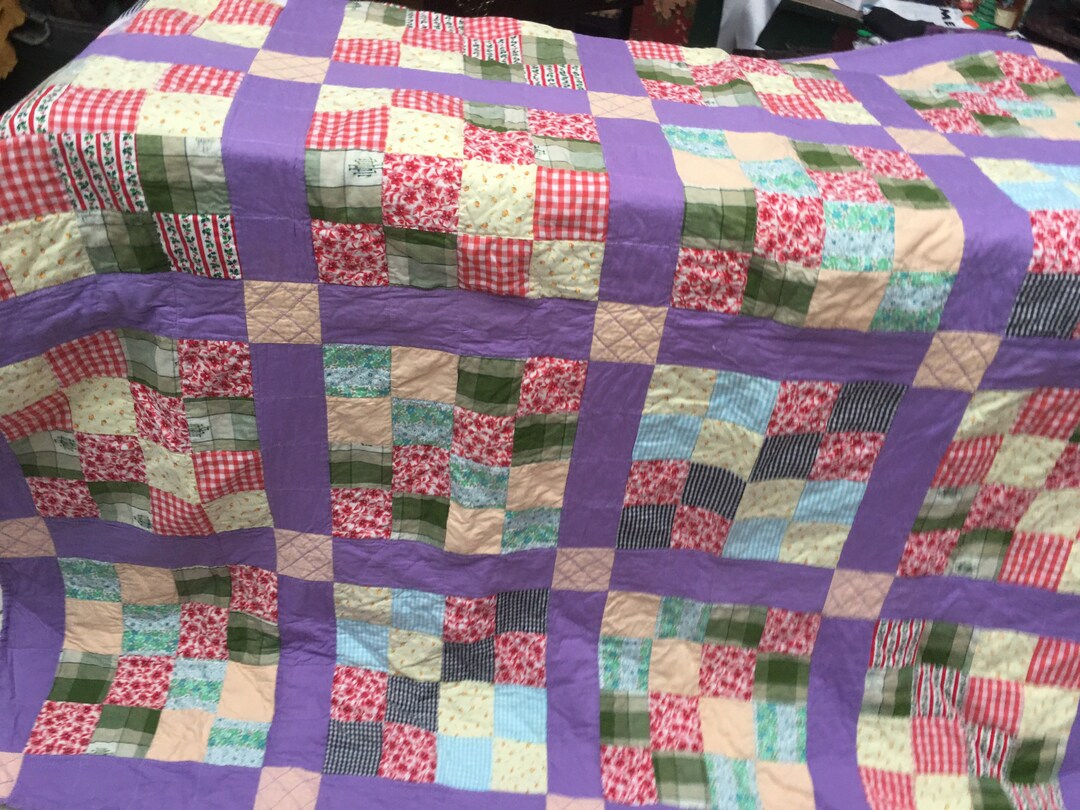 Retro Quilt Purple Pale Colors Field Done in Small Squares - Etsy