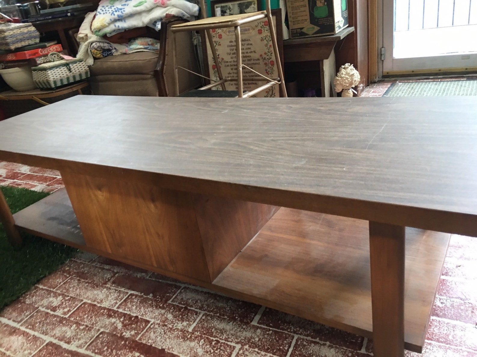 Lane MCM Coffee Table With Sliding Door Brown Finish Storage - Etsy