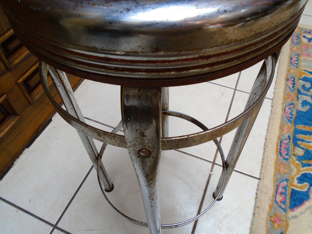 Retro Low Rise Stool With Stainless Steel Finish Legsvintage Kitchen ...