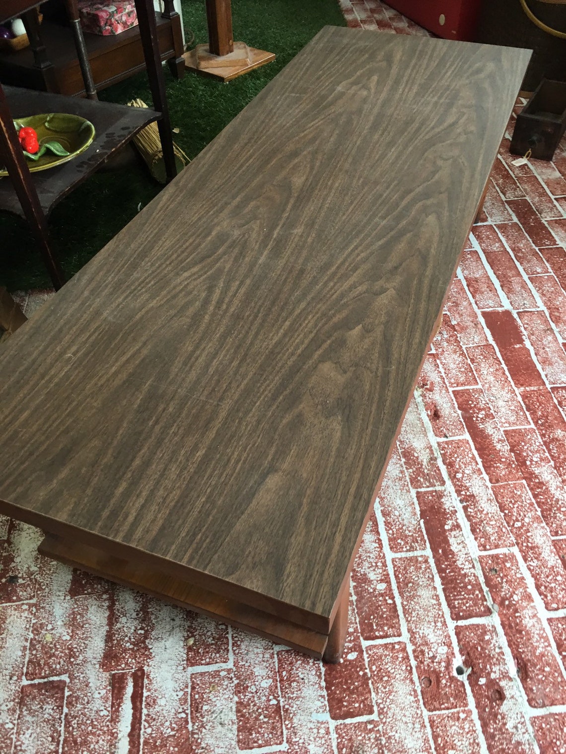 Lane MCM Coffee Table With Sliding Door Brown Finish Storage - Etsy