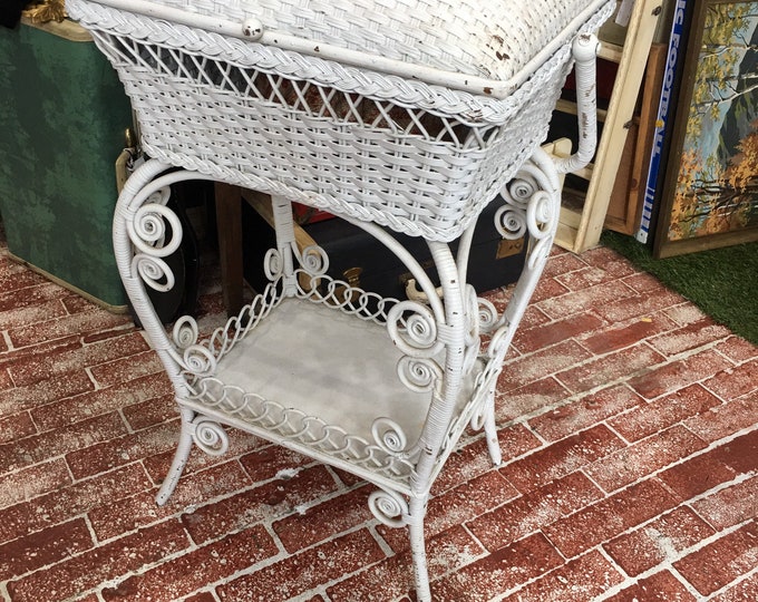 Wicker White Sewing Cabinet Stand Storage Ornate Detail Drink Stand - Etsy