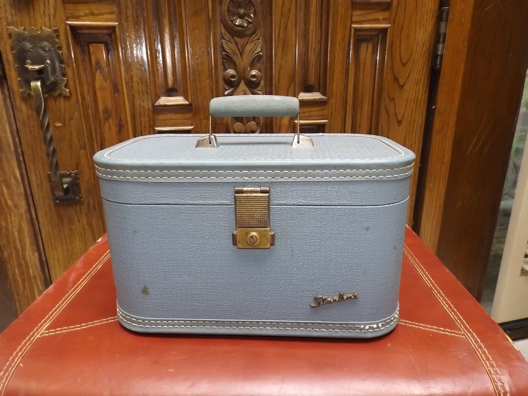 Starline Vintage Flat Top Blue Train Case With Storage Farmhouse Travel ...
